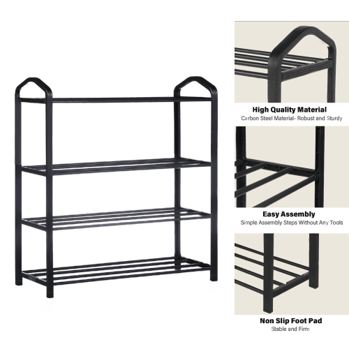 4-Tier Stackable Shoe Rack, 12-Pairs Sturdy Shoe Shelf Storage , Black ...