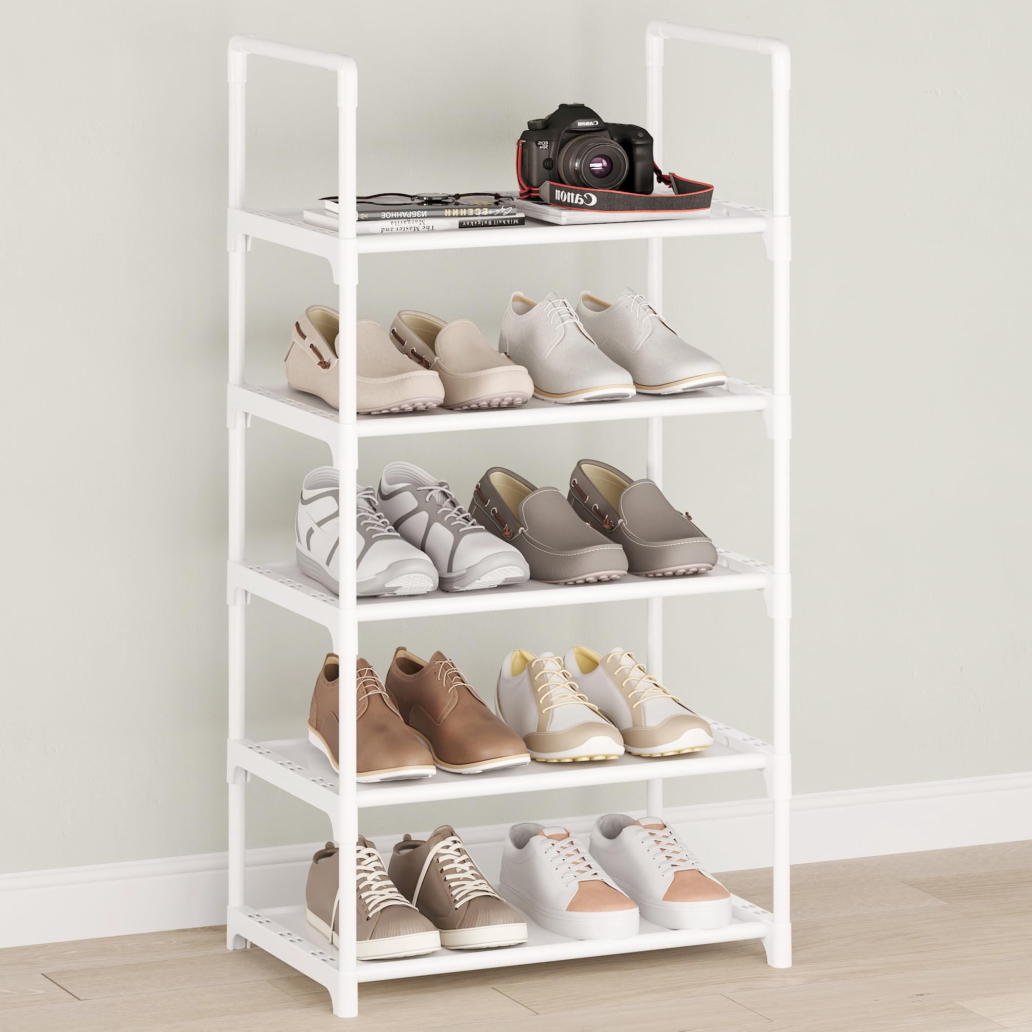 4-Tier Stackable Shoe Rack Small Shoe Storage Organizer for Entryway ...