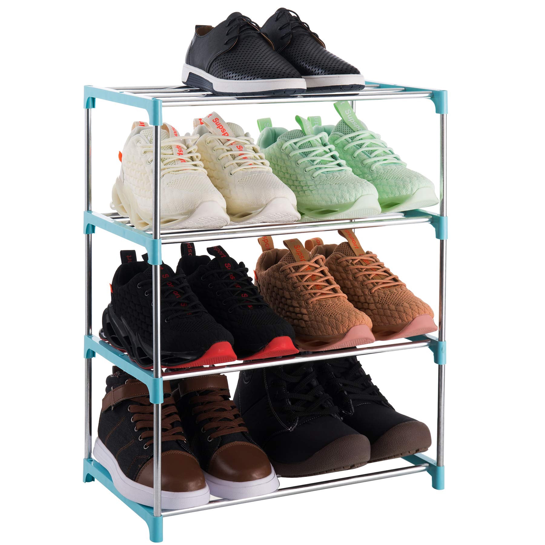 4-Tier Stackable Shoe Rack Small Space Organizer Lightweight Shelf for ...