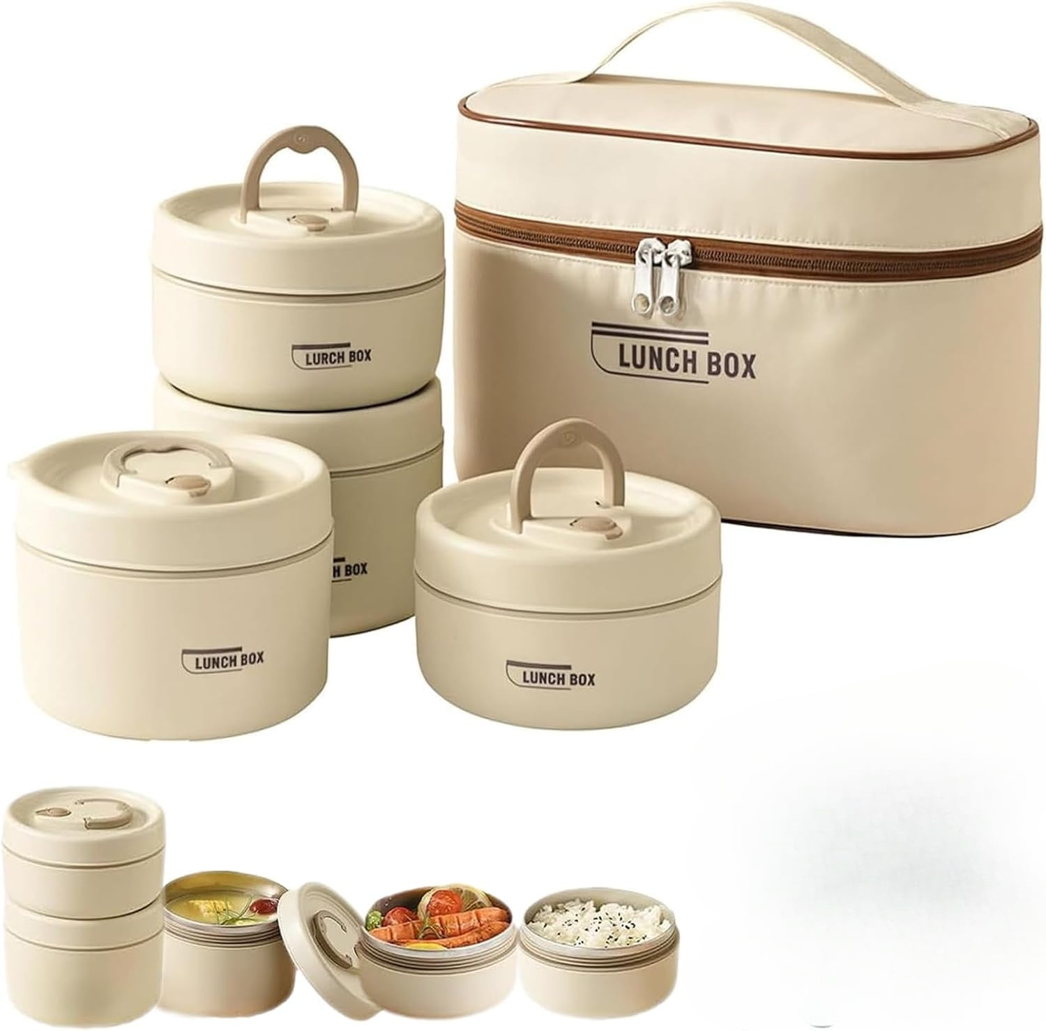 4-Tier Stackable Stainless Steel Lunch Box Set with Insulated Bag ...