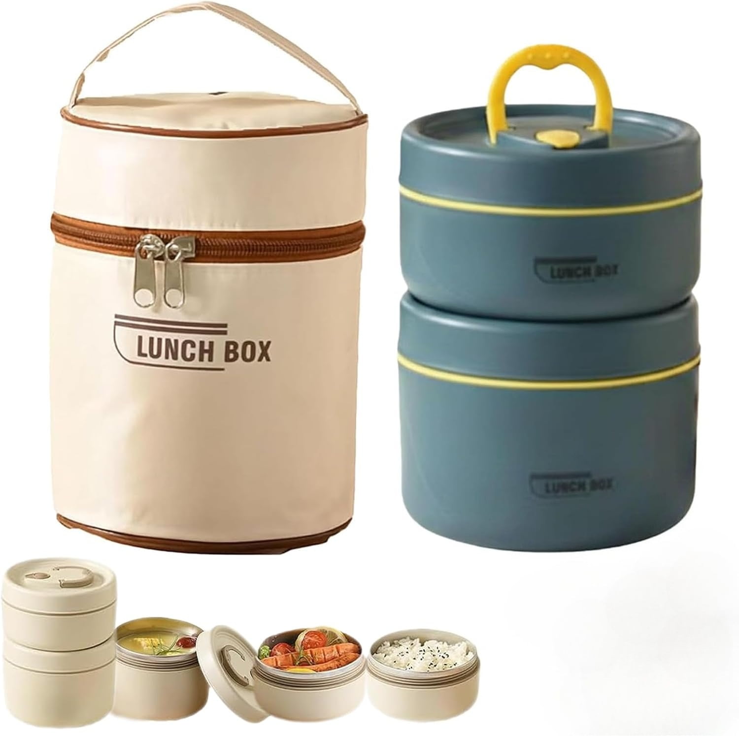 4-Tier Stackable Stainless Steel Lunch Box Set with Insulated Bag ...