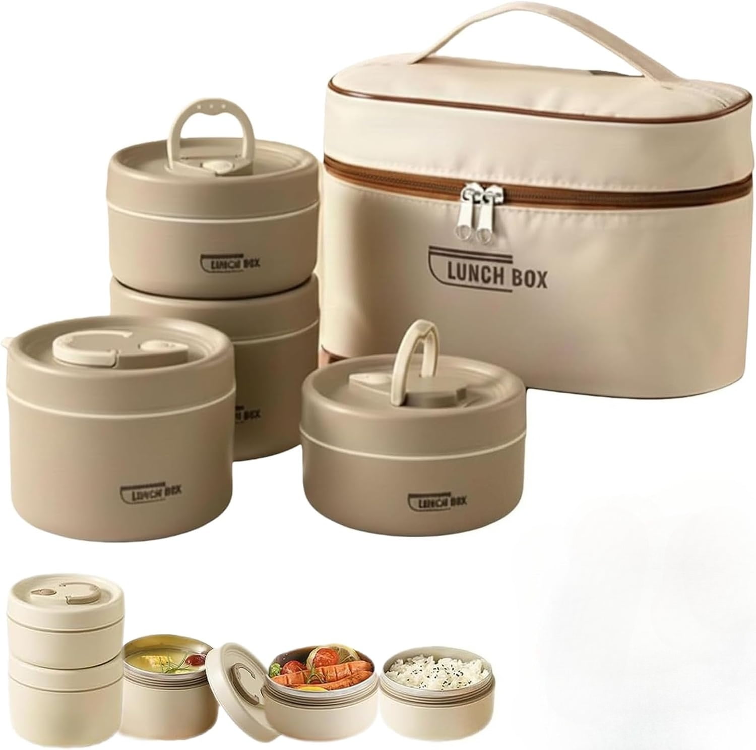 4-Tier Stackable Stainless Steel Lunch Box Set with Insulated Bag ...
