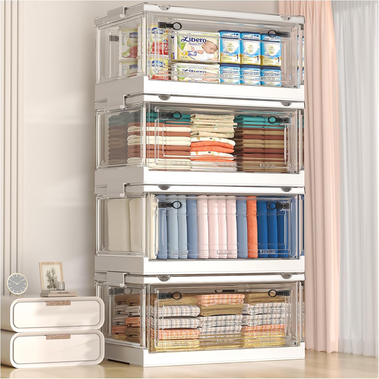 4 Tier Stackable Storage Bins with Lids, 23Qt Plastic Storage ...