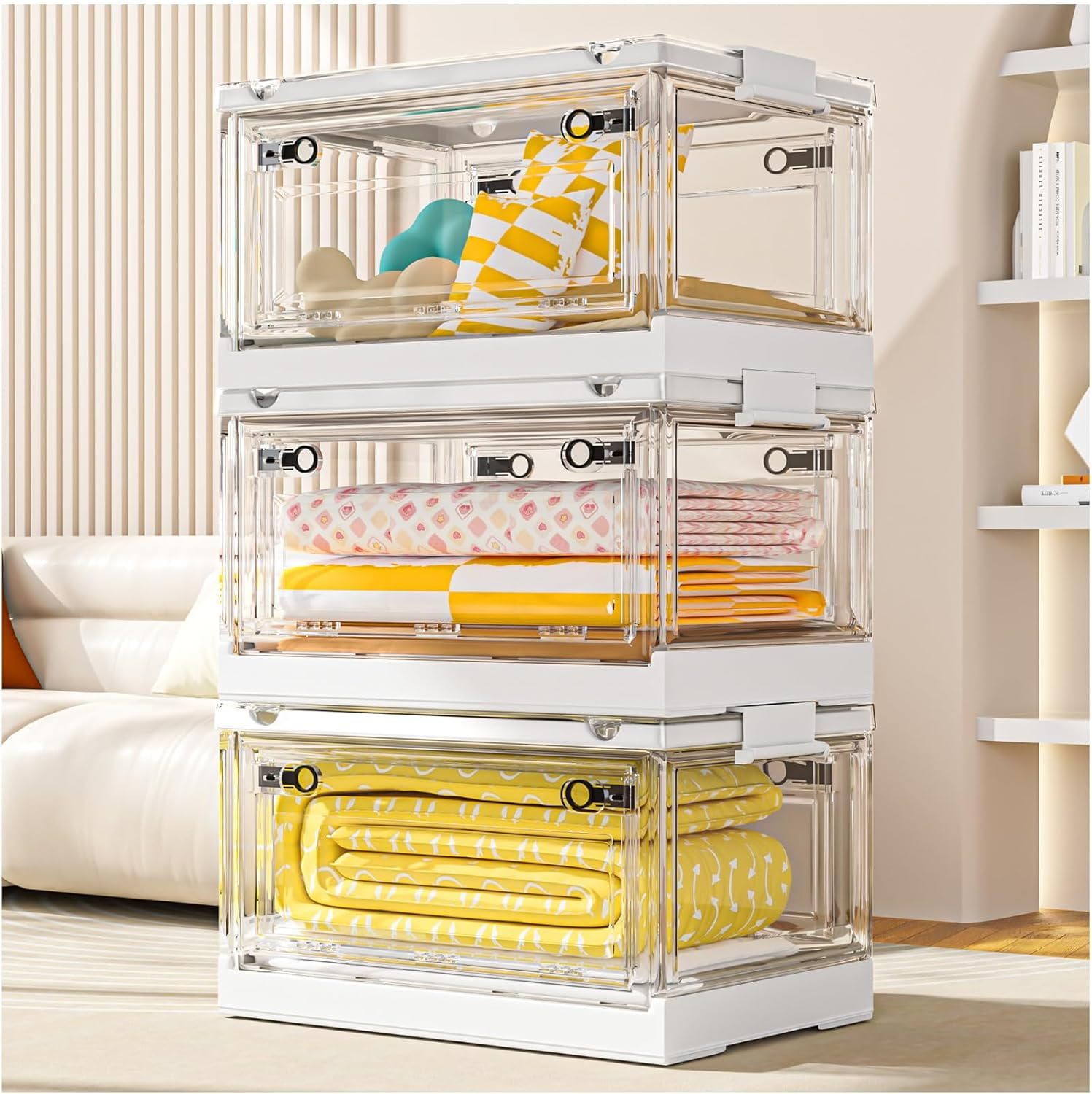 4 Tier Stackable Storage Bins with Lids, 23Qt Plastic Storage ...