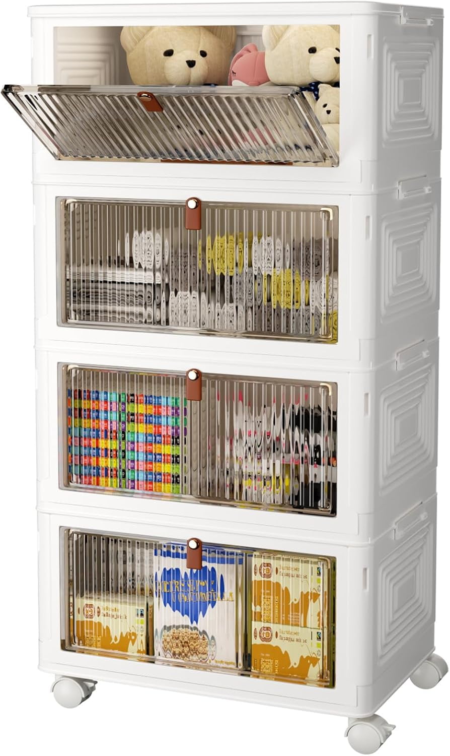 4 Tier Stackable Storage Bins with Lids, 23Qt Plastic Storage ...