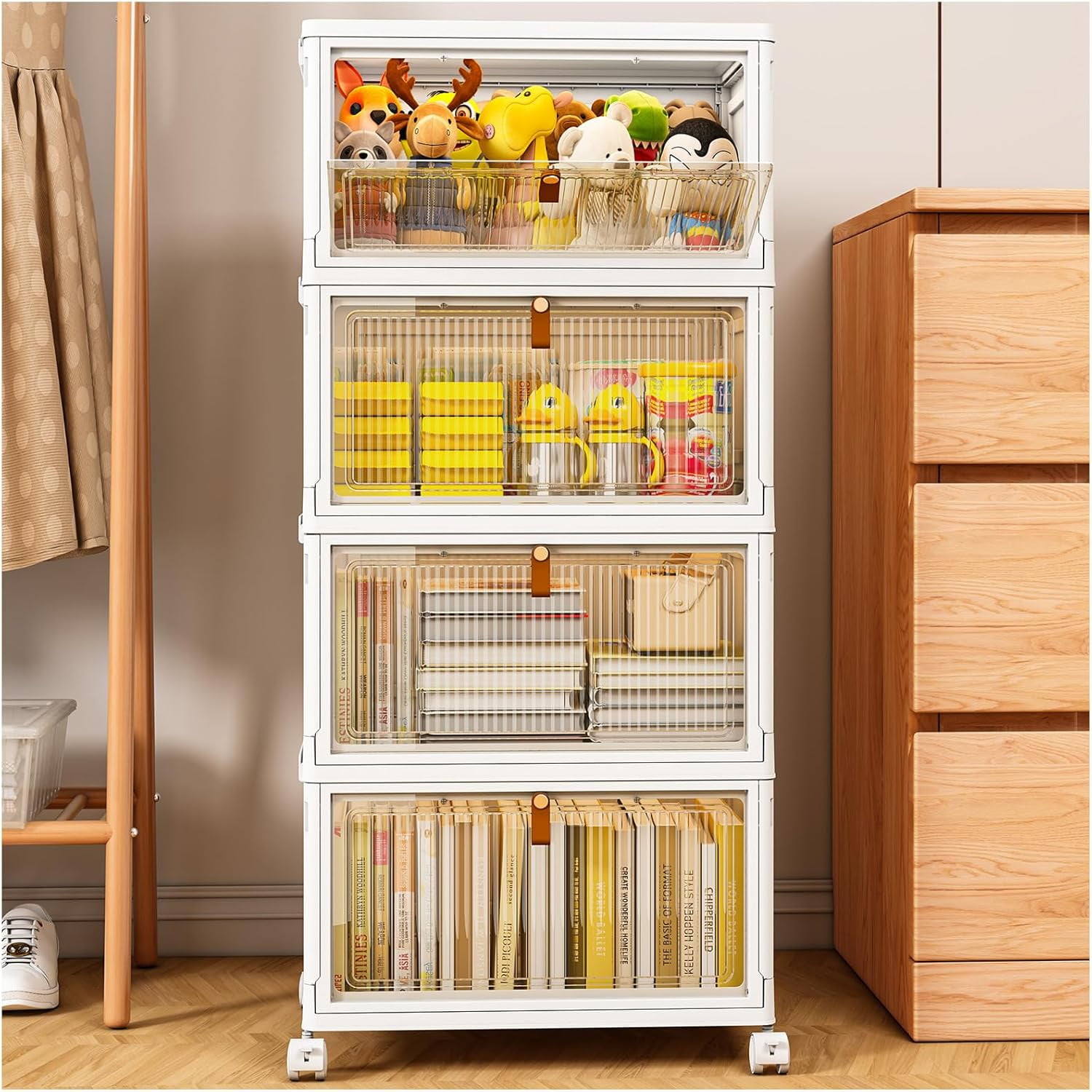 4 Tier Stackable Storage Bins with Lids, 28Qt Plastic Storage ...