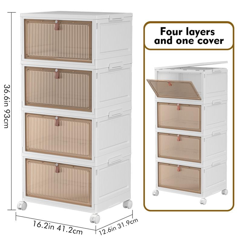 4-Tier Stackable Storage Bins with Lids & Wheels - Collapsible Plastic ...