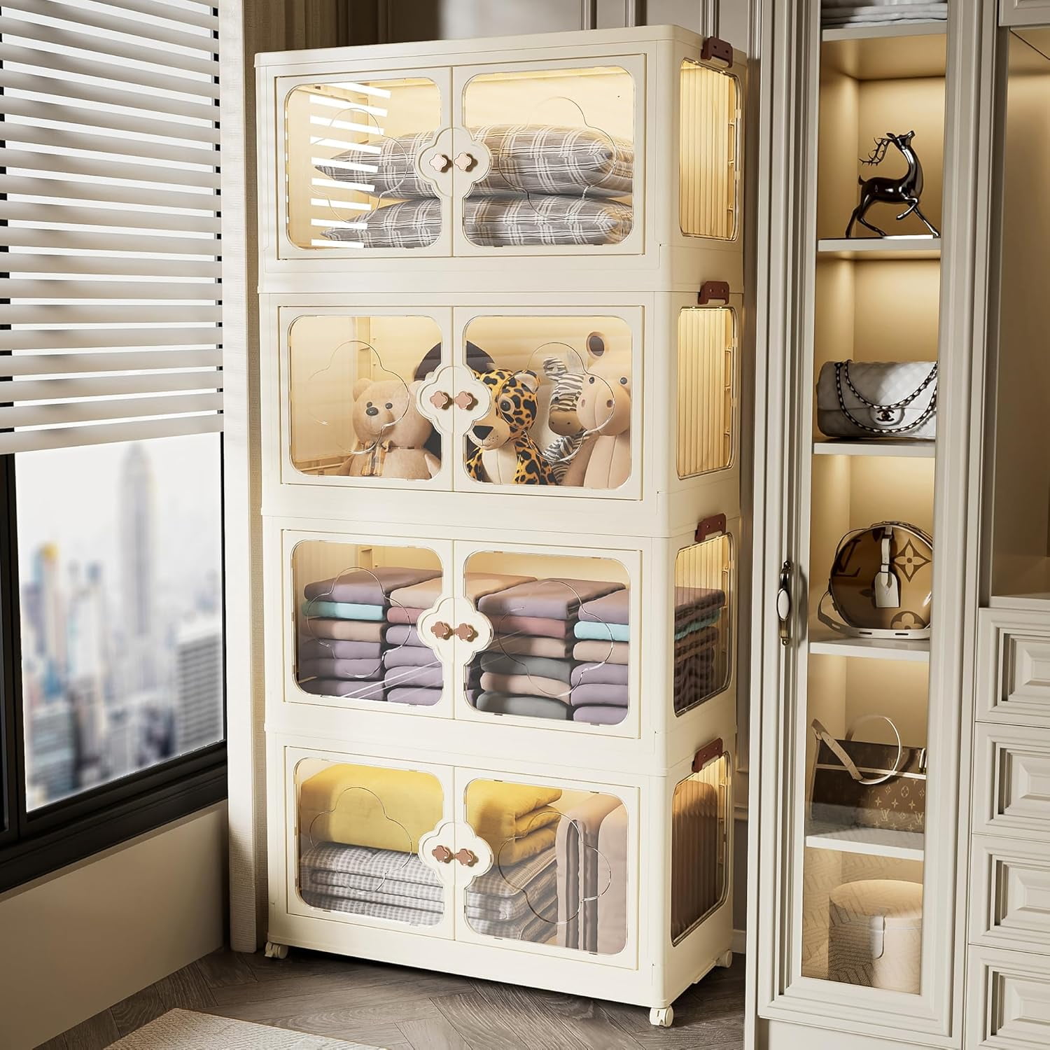 4 Tier Stackable Storage Bins Open Front, Plastic Collapsible Bins with ...