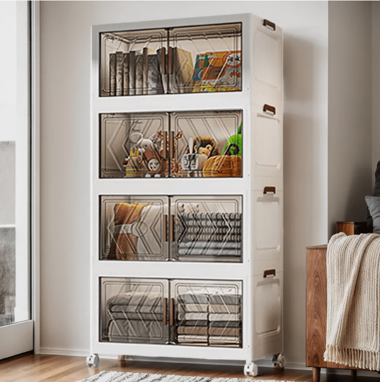 4 Tier Stackable Storage Bins with Lids Doors Wheels Storage Drawer ...