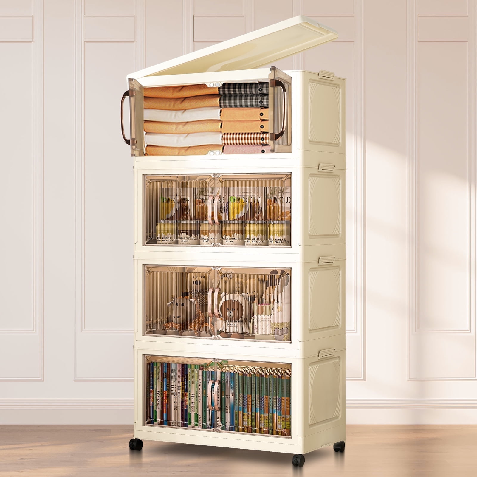 92QT Storage Bins with Lids, Stackable Storage Containers with Wheels ...