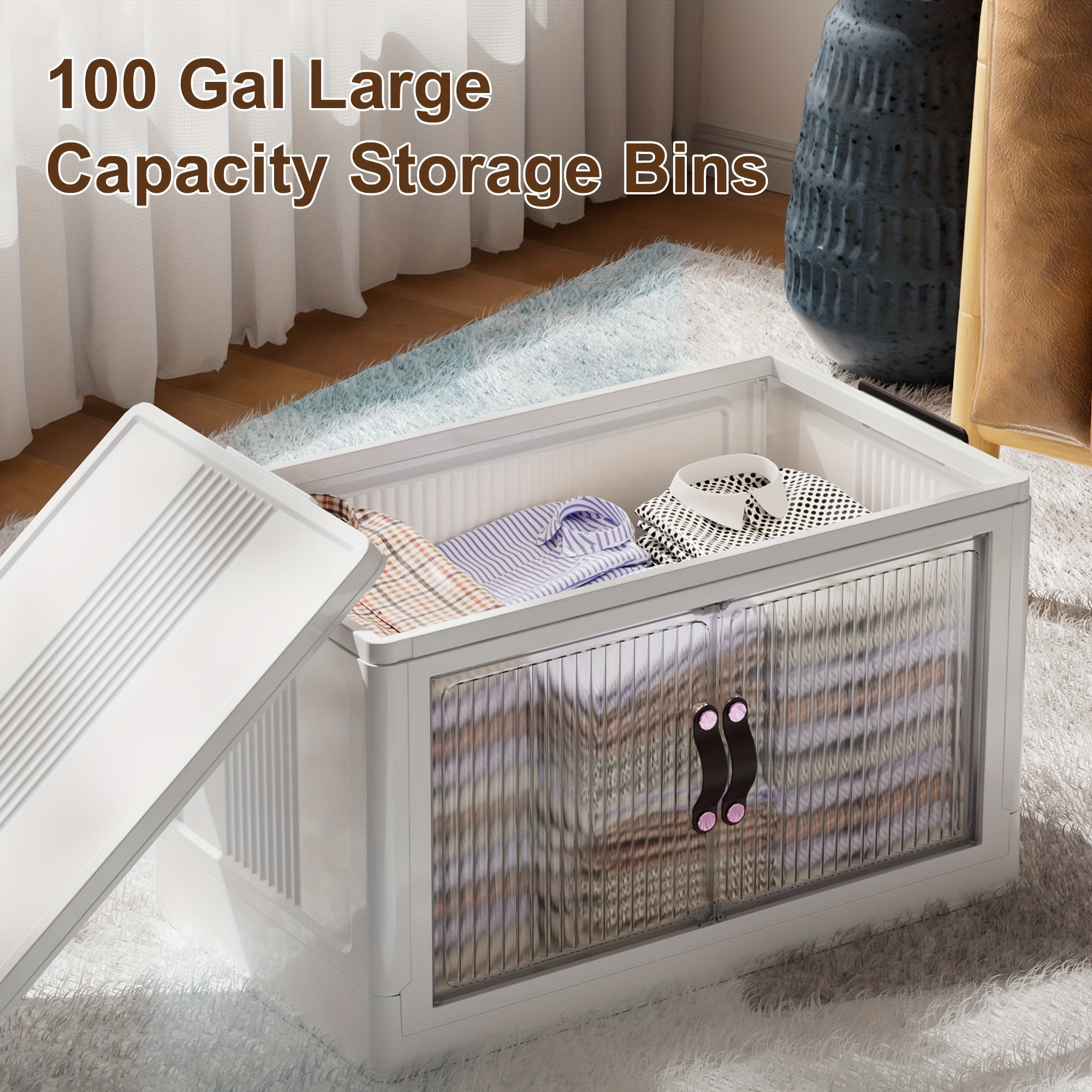 4-Tier Stackable Storage Bins with Lids & Wheels - Foldable Plastic ...