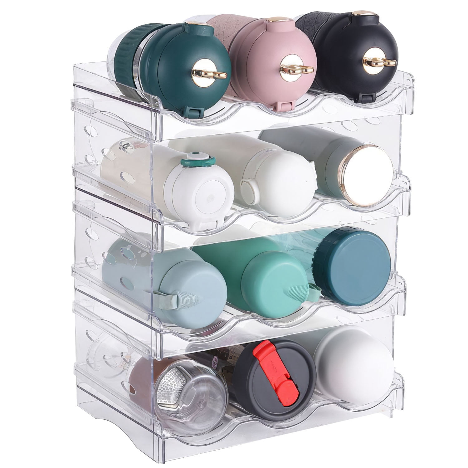 4 Tier Stackable Water Bottle Organizer Holder Teqhome Clear Plastic ...
