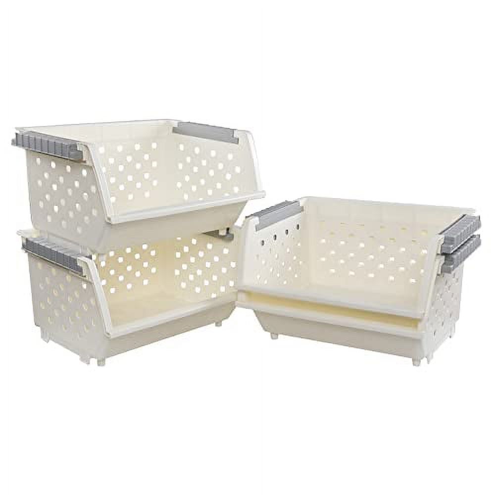4 Tier Stacking Plastic Basket, Large Stackable Storage Bins Open Front ...