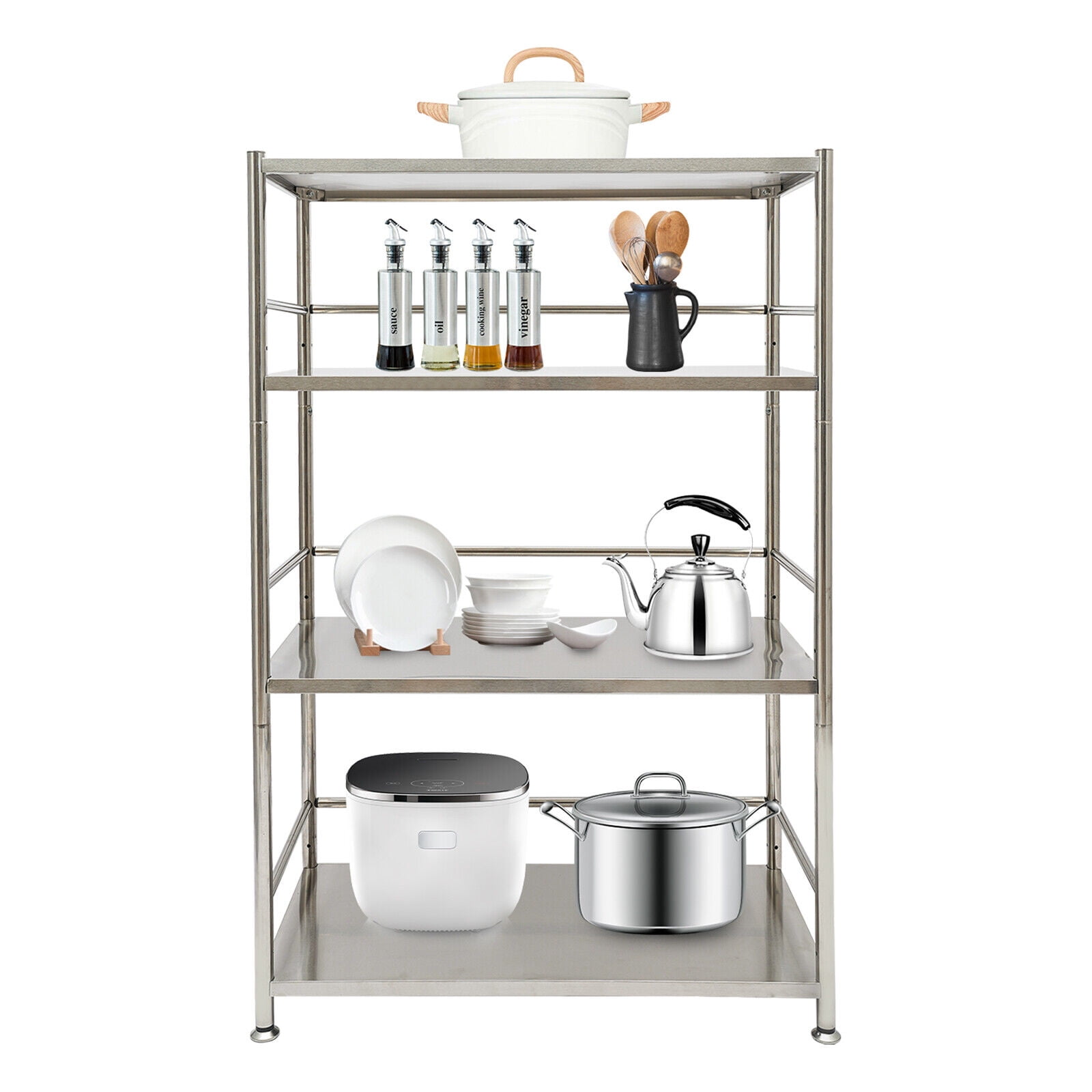 4-Tier Stainless Steel Foldable Kitchen Storage Shelves - Adjustable ...