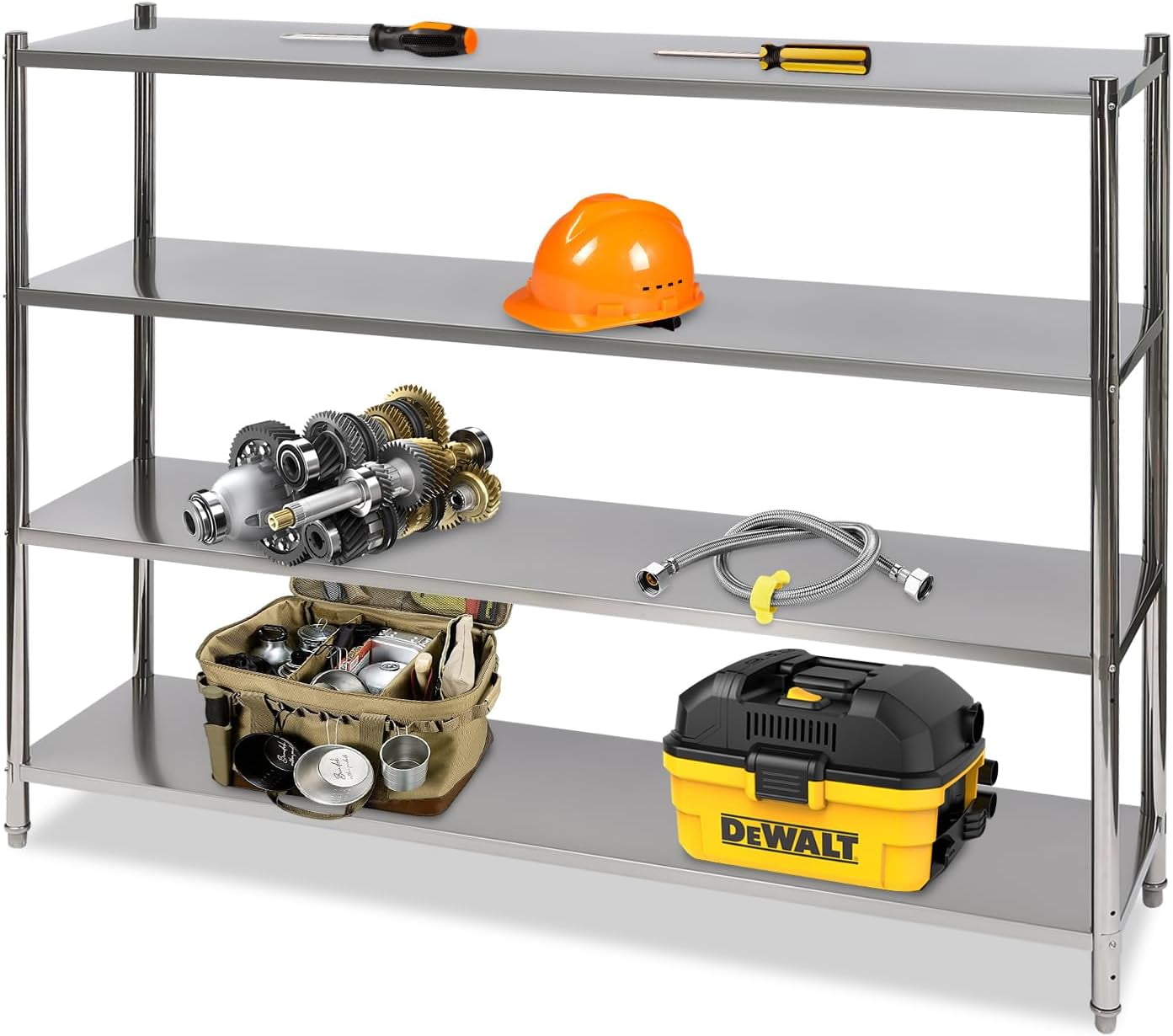 4 Tier Stainless Steel Shelving, 70.9'' x17.7'' x 59.1'' Adjustable ...