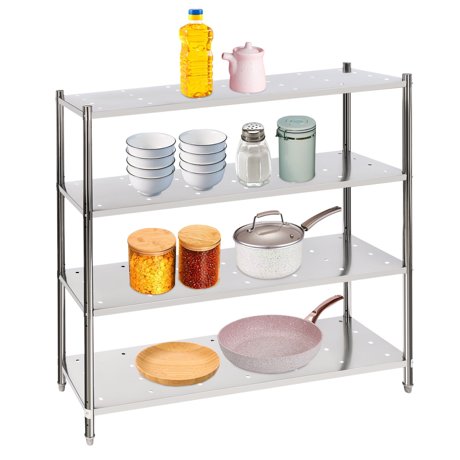 4-Tier Stainless Steel Shelving Unit - Adjustable Height, Heavy Duty ...