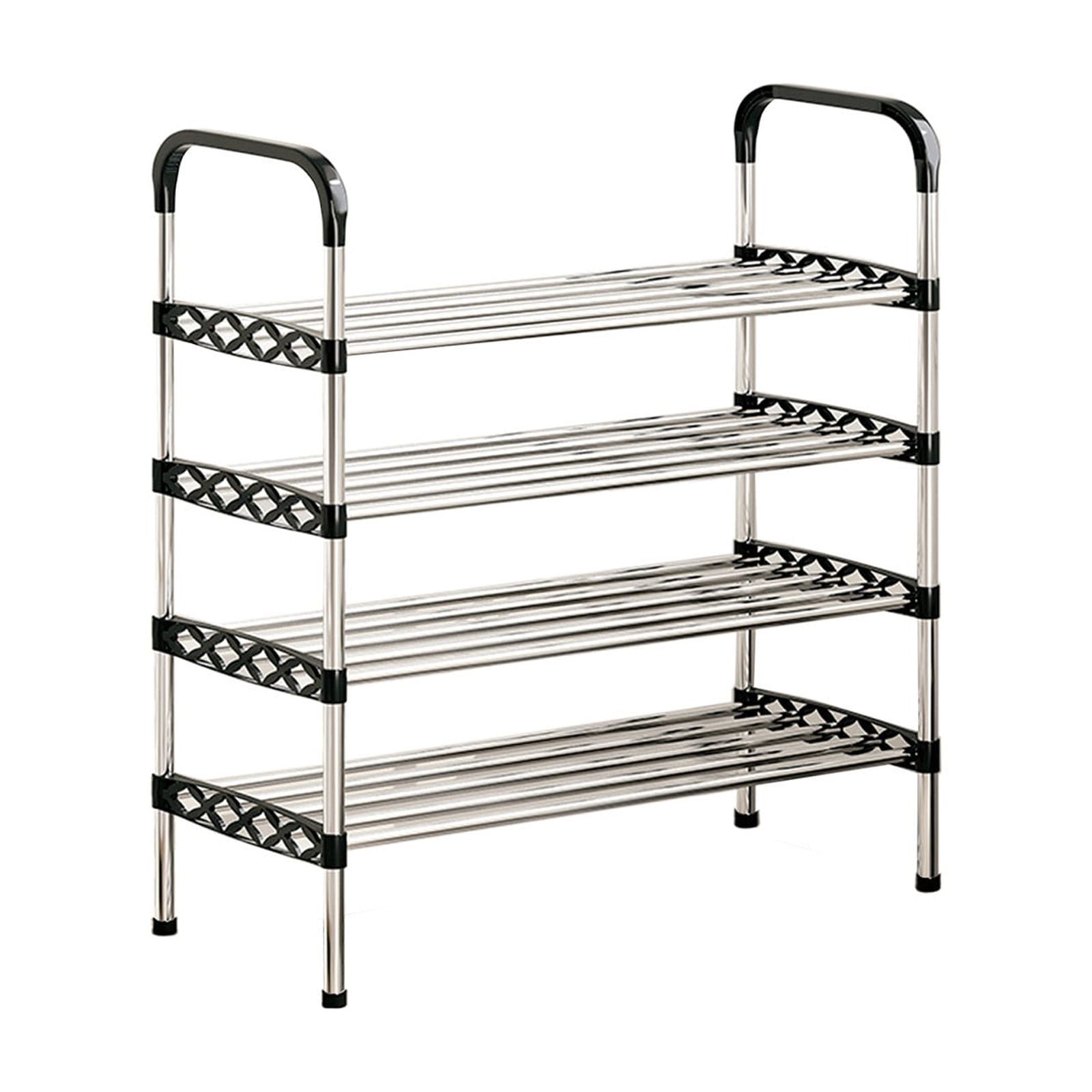 4 Tier Stainless Steel Shoe Rack, No-Assembly Pull-Out Shoe Shelf for ...