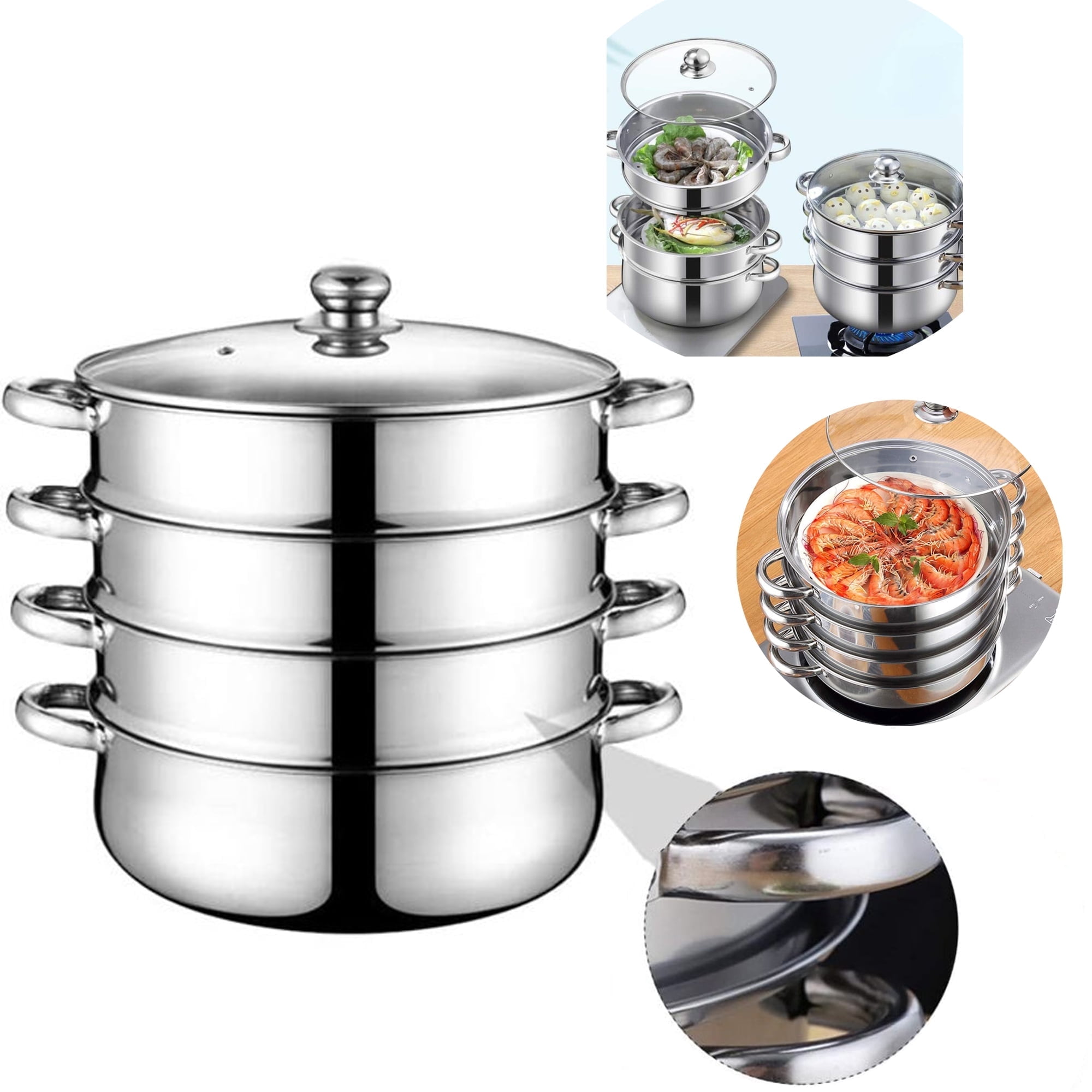 Leyeet 4 Tier Stainless Steel Steamer, 11 inch Steam Pots with Lid ...
