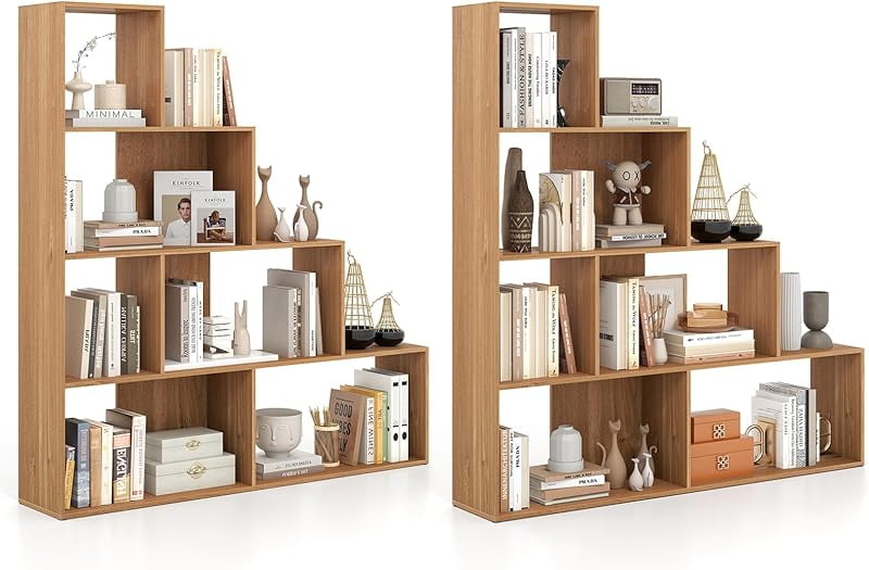 4-Tier Stair-Shape Bookshelf, Freestanding Storage Shelf with 6 Cubes ...