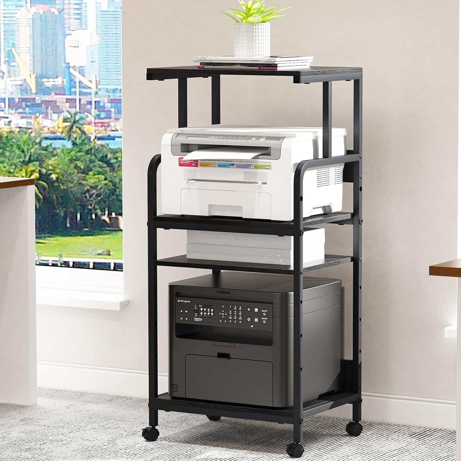 4 Tier Stand with Storage Shelf, Tall Mobile Printer Table for Home ...