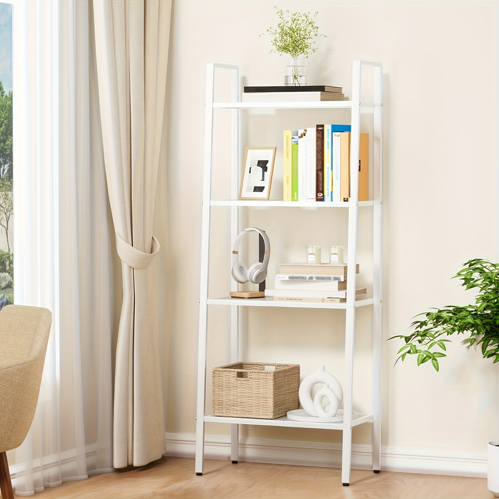 4 Tier Standing Shelf/Ladder Shelf, 220 LBS Bookshelf Bookcase ...