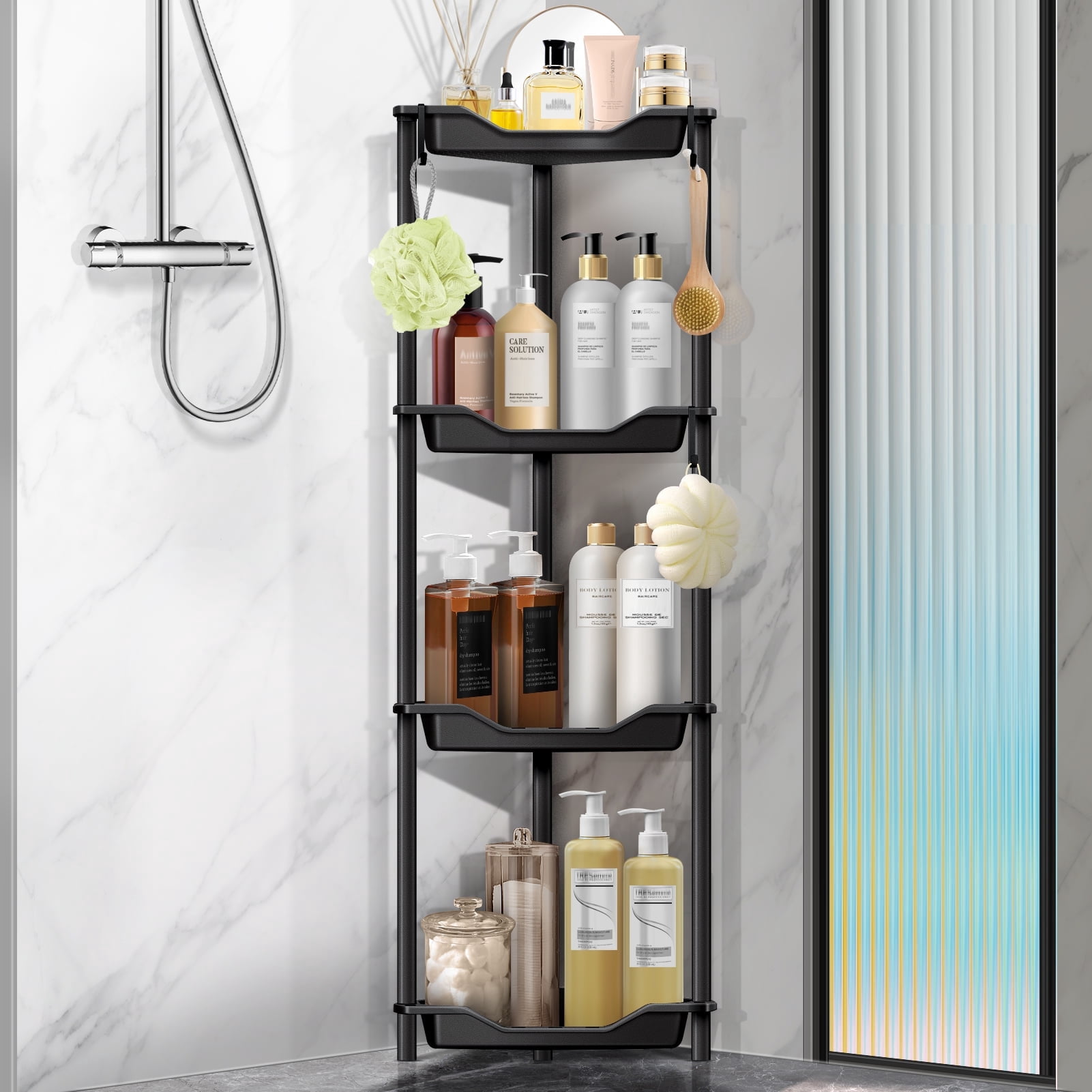 4 Tier Standing Shower Caddy for Bathroom Organizer: Rustproof Corner ...