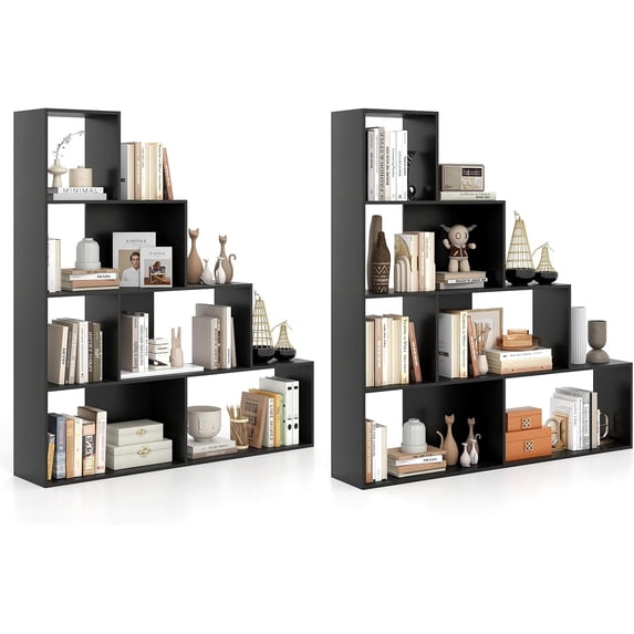 4-Tier Stepped Bookshelf Freestanding 6 Cubes Ladder Bookcase with ...