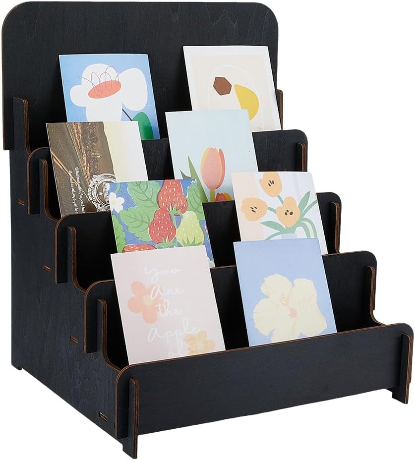4-Tier Sticker Display Stand Wooden Greeting Card Display Stand Black ...