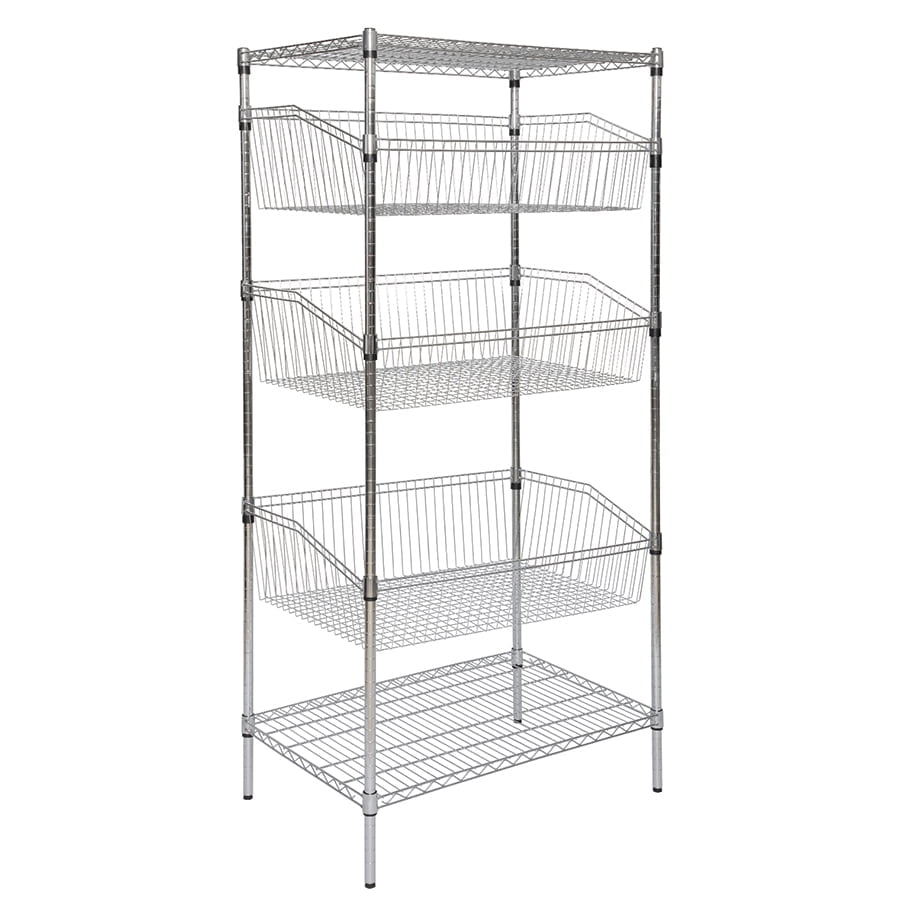 4 Tier Storage Basket Rack Grid Shelf Metal Storage Rack Vertical ...