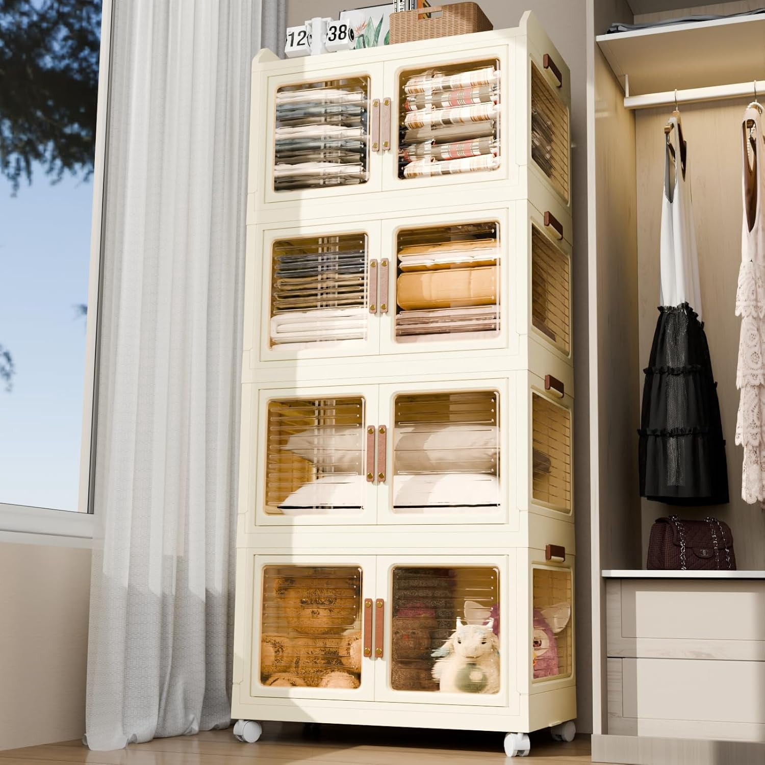 4 Tier Storage Bins with Doors and Wheels 400QT, Stackable Storage Bins ...