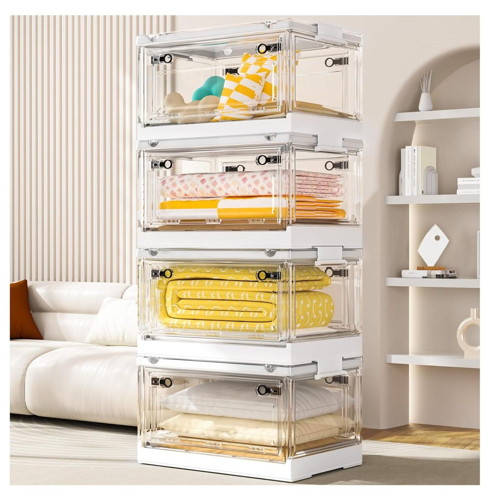 4 Tier Storage Bins with Lids, 192Quart Clear Stackable Storage Bins ...