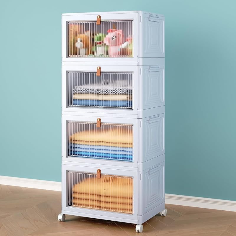 4 Tier Storage Bins with Lids, 23QT Stackable Closet Organizers and Storage with Wheels ...