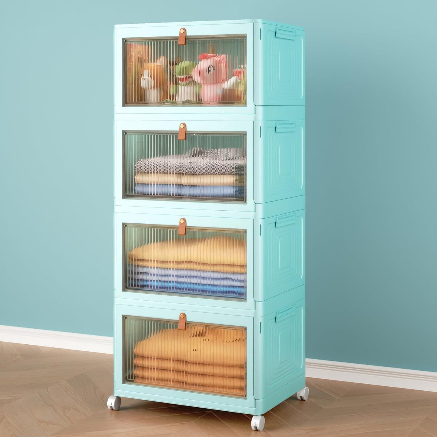 4 Tier Storage Bins with Lids - 23QT Stackable Closet Organizers with ...