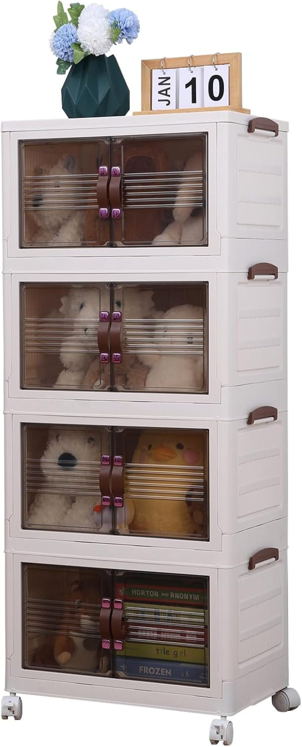 4 Tier Storage Bins with Lids Stackable Storages Containers with Wheels ...