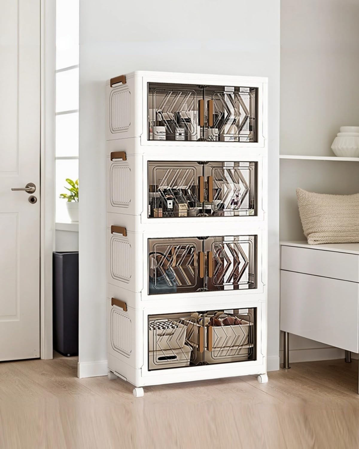 4 Tier Storage Bins with Wheels, 15.75"x10.24"x35.43" Stackable ...