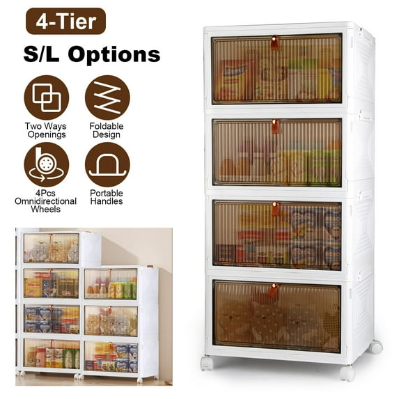 4 Tier Storage Bins with Lid 76QT Stackable Storage Cabinet with Wheels ...