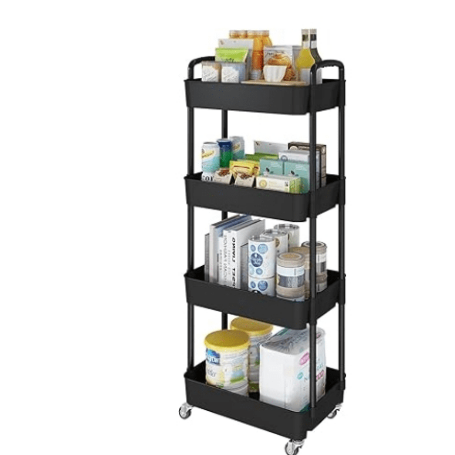 4-Tier Storage Cart,Multifunction Utility Rolling Cart Kitchen Storage ...