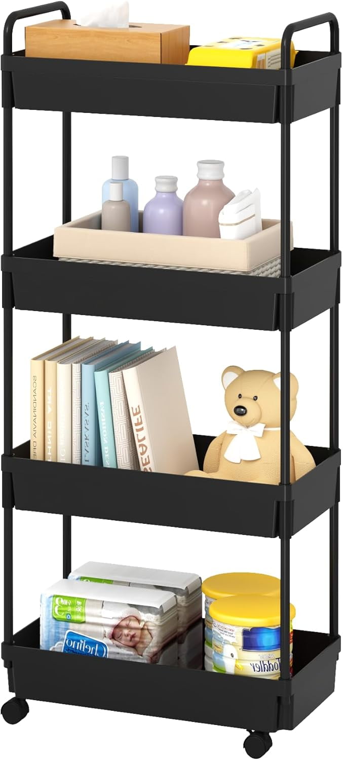 4-Tier Storage Cart，Shelf Organizer Mobile Shelving ，Utility Rolling ...