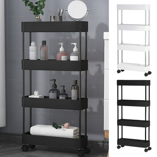4 Tier Storage Cart, Slim Rolling Utility Cart with 360° Casters ...