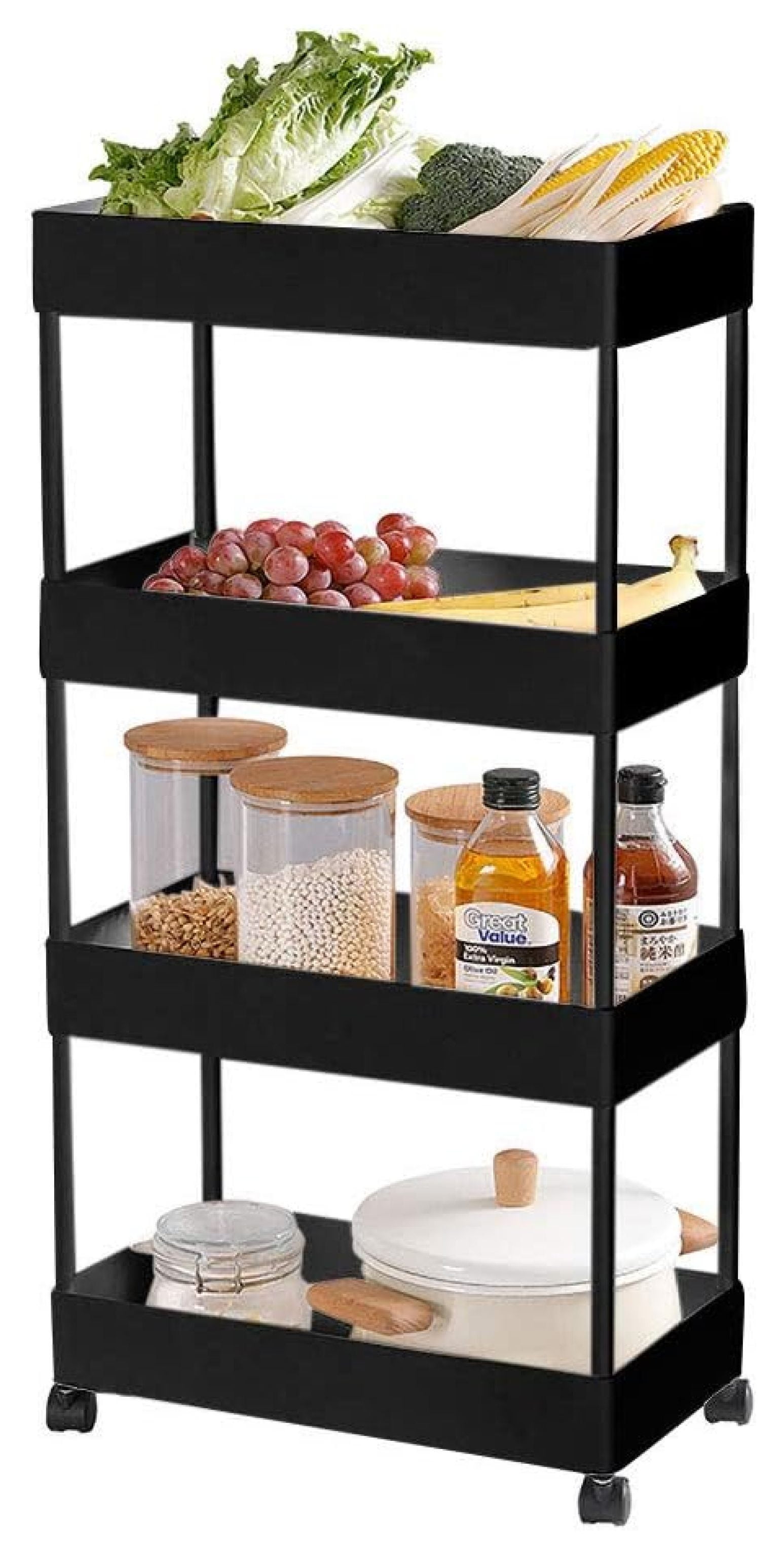 4 Tier Storage Cart Slim Slide Out Storage Utility Trolley Cart with ...