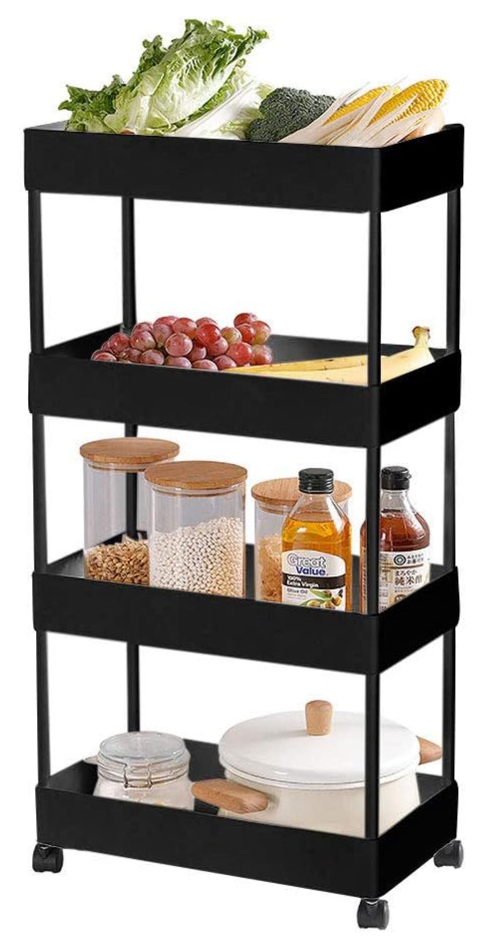 4 Tier Storage Cart Slim Slide Out Storage Utility Trolley Cart with ...
