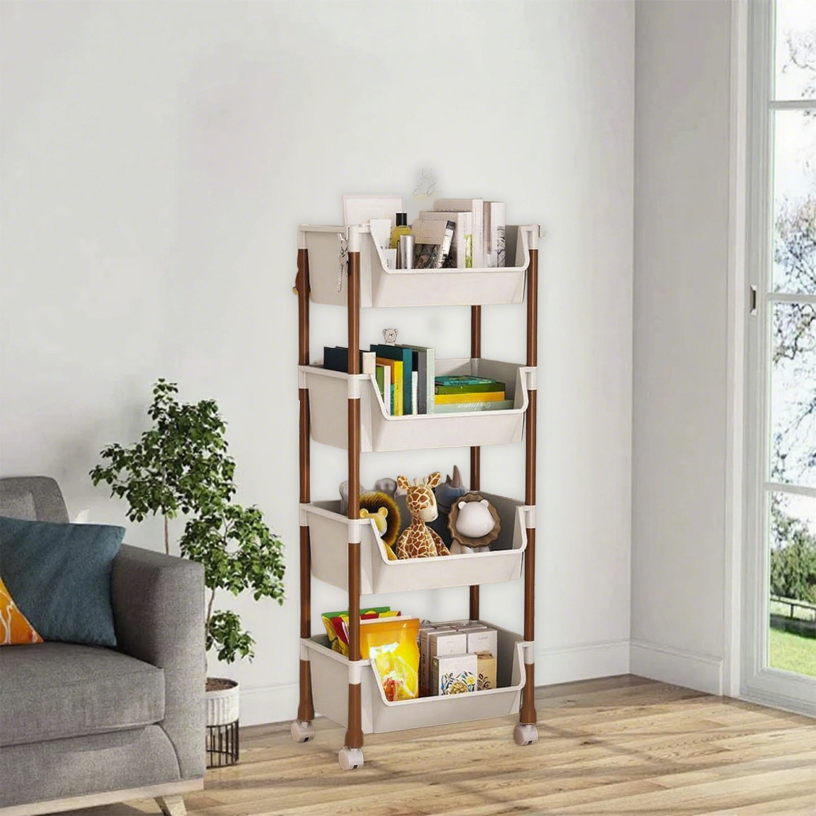 4-Tier Storage Cart with Wheels - Mobile Storage Rack & Shelves ...