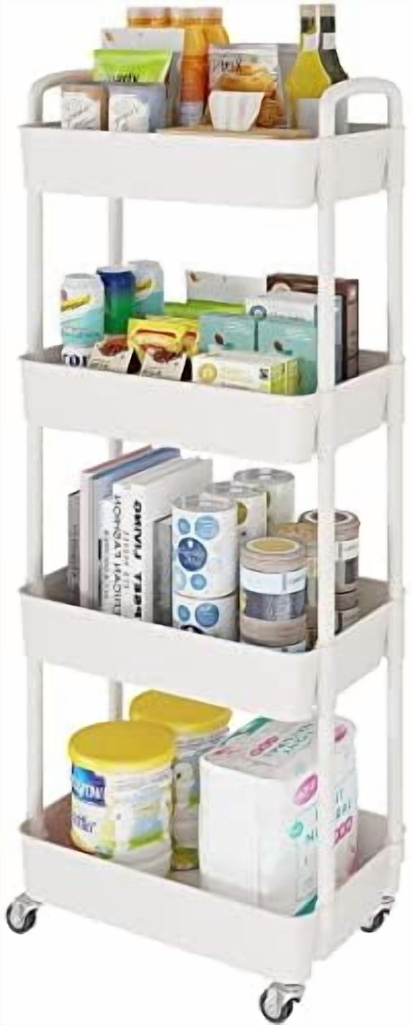4-Tier Storage Carts,Multifunction Utility Rolling Cart Kitchen Storage ...