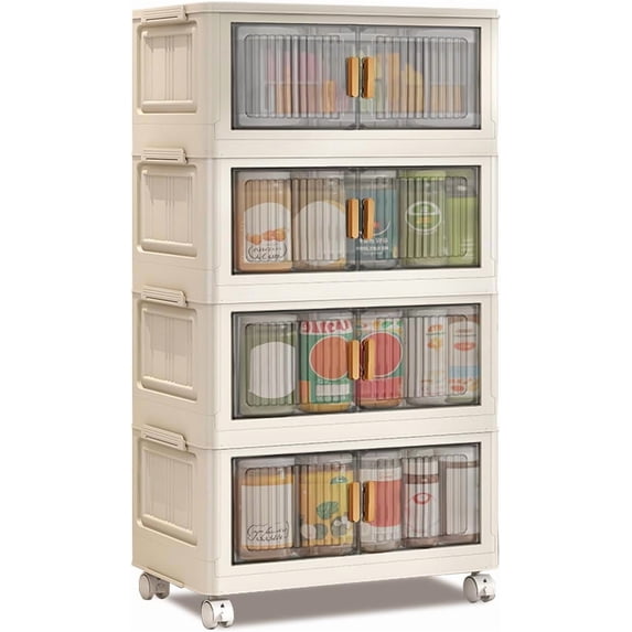 4-Tier Storage Organizer with Doors & Wheels, Living Room, 31.5x15.7x57 ...