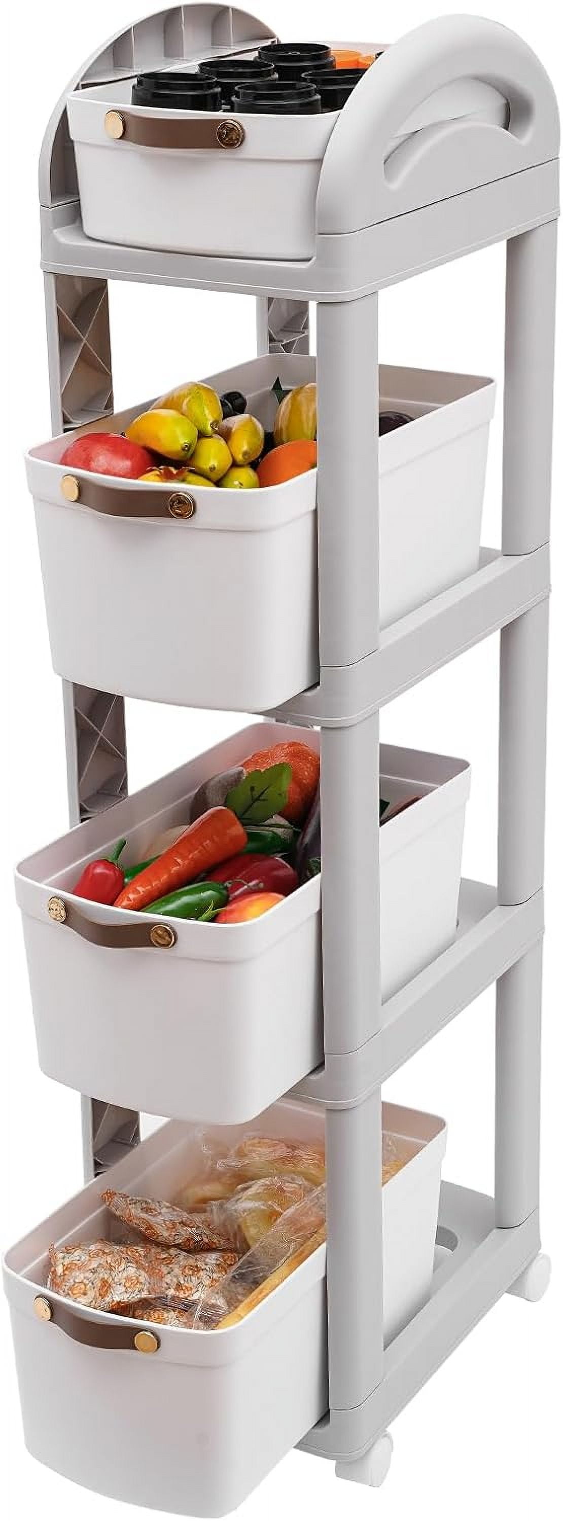 4 Tier Storage Rack, Multi-Functional Utility Cart Kitchen Storage ...