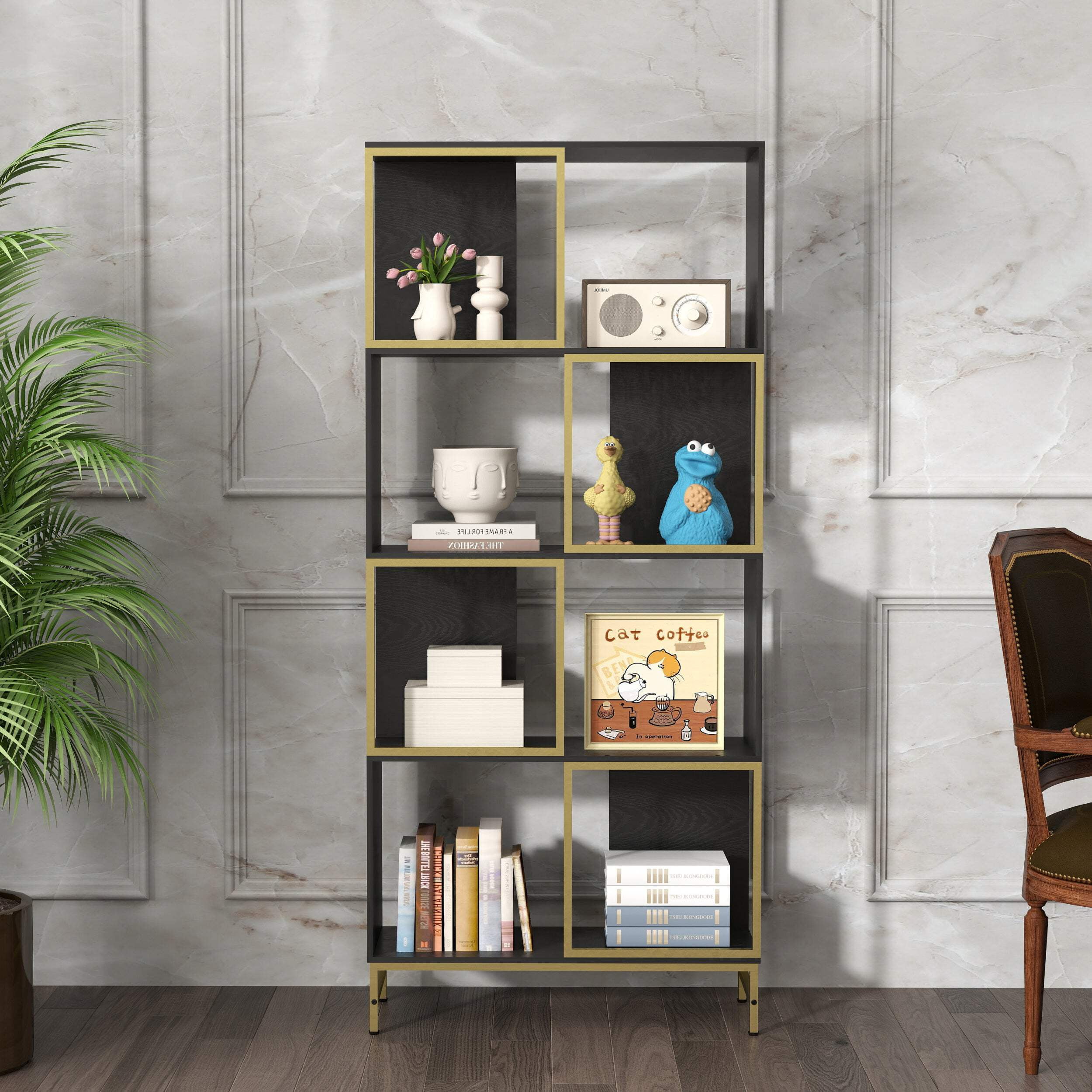 4 Tier Storage Shelves, Bookcase Display Storage Shelf Corner Shelf For ...