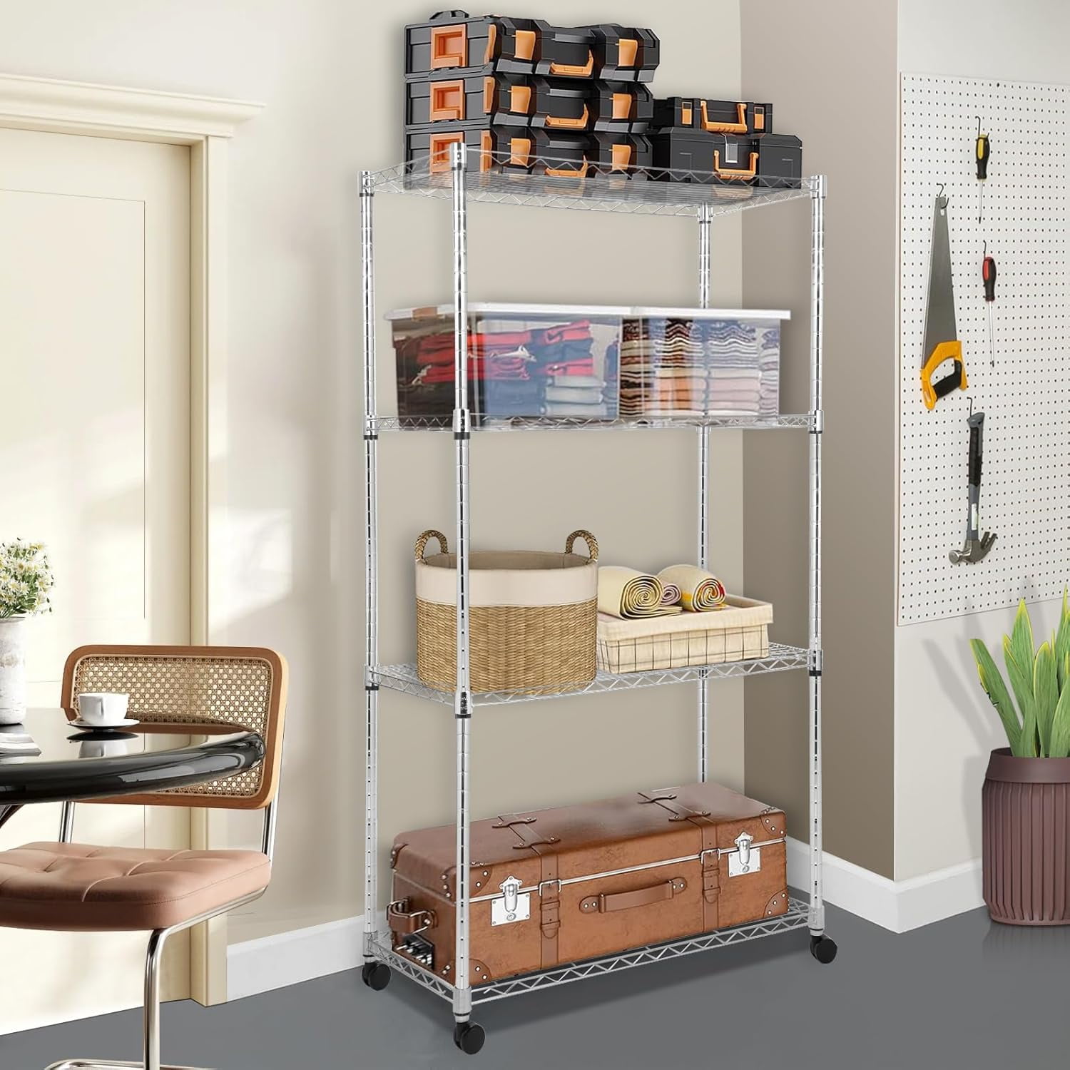 4 Tier Storage Shelves, Heavy Duty with Wheels, 400 lbs Capacity per ...
