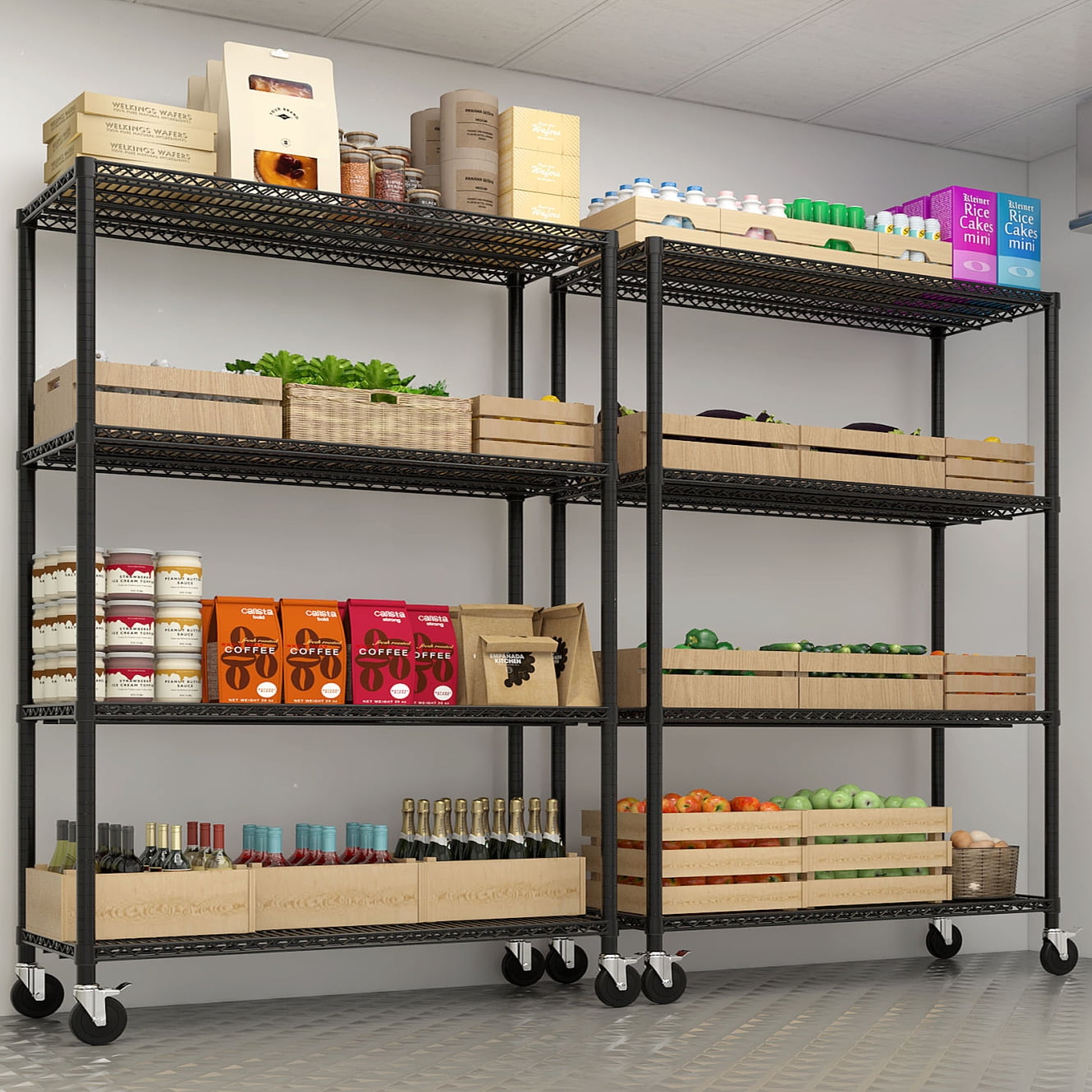 4-Tier Storage Shelves, NSF Certified Wire Shelving Unit on Wheels Heavy Duty Metal Shelves ...