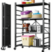 Movable Wire Rack, Heavy-Duty 4-Tier Storage Shelf with 3 Baskets and ...