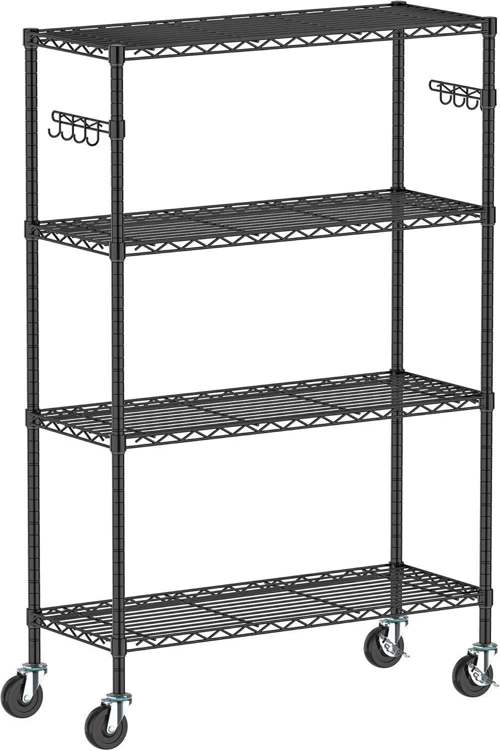 4-Tier Storage Shelving Unit with Wheels, Metal Rolling Storage Shelves ...